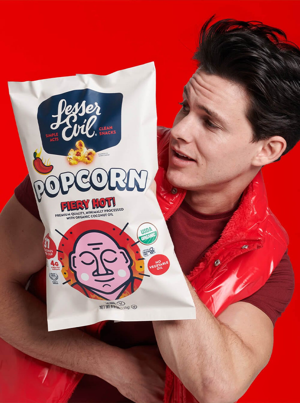 Fiery Hot Popcorn | LesserEvil Snacks | Spicy Snacks