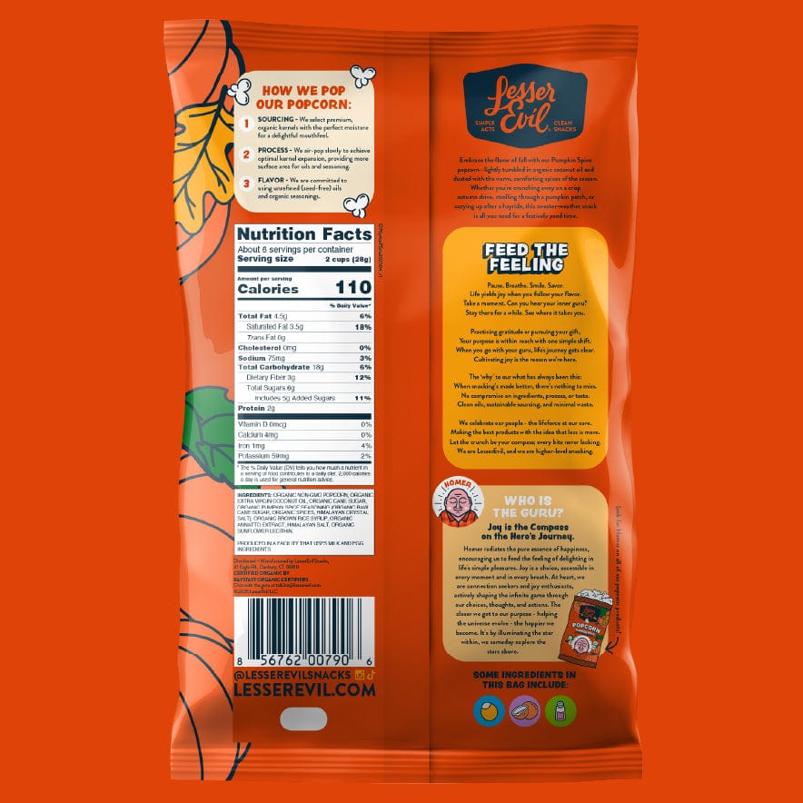 Pumpkin Spice Popcorn | LesserEvil Snacks | Organic Popcorn