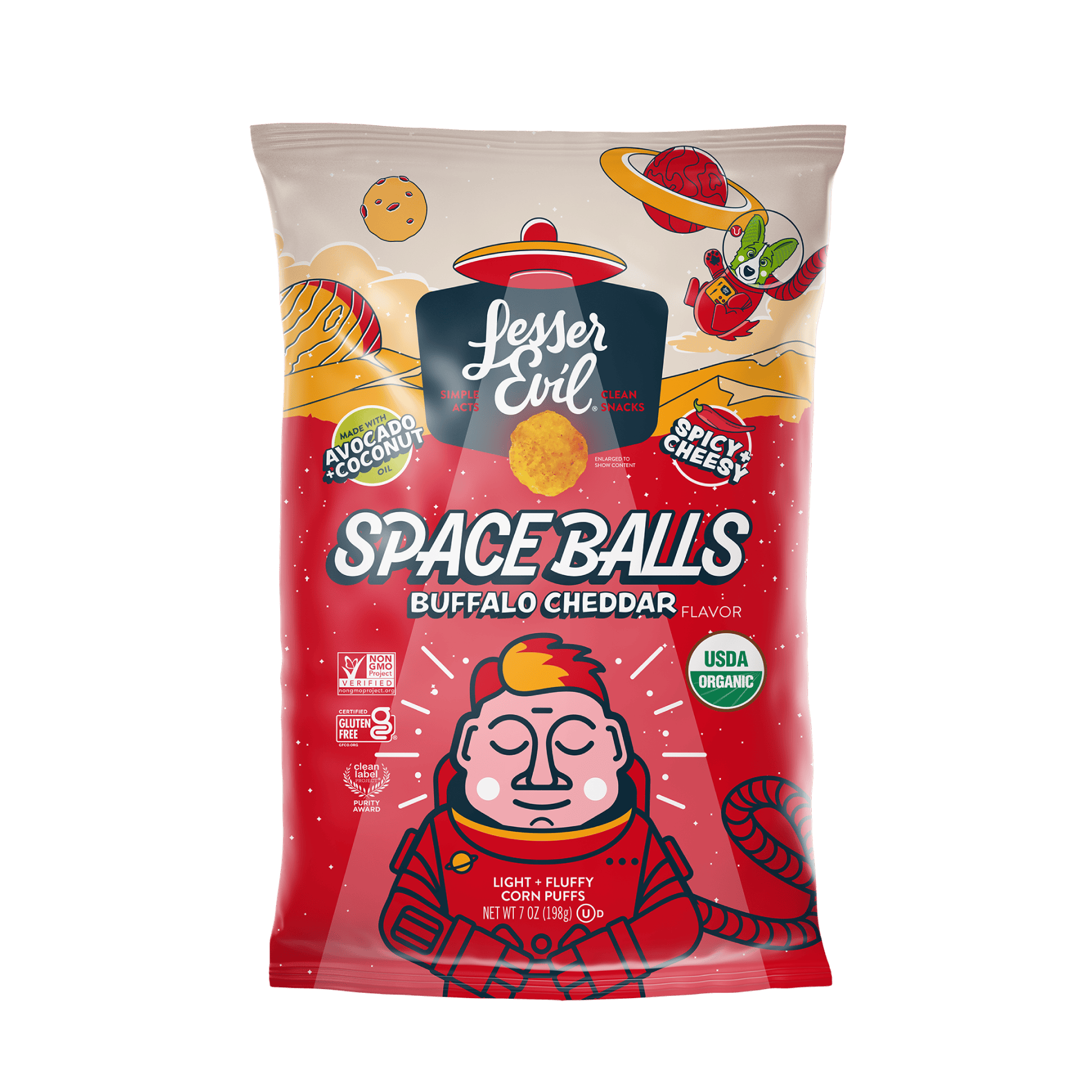 Buffalo Cheddar Space Balls | LesserEvil Snacks | Cheese Balls