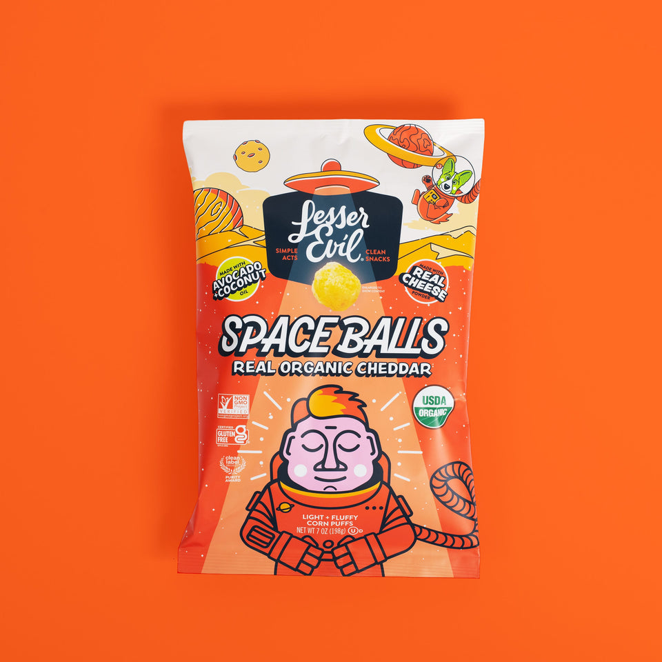 Real Cheddar Space Balls | LesserEvil Snacks | Cheese Balls